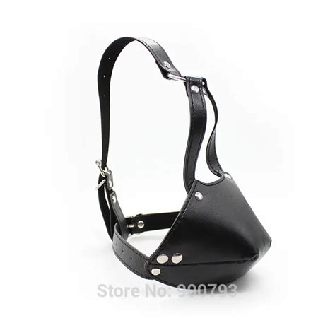 Leather Sex Bondage Gear Head Harness Panel Ball Gags With Mouth Covering Muzzles And Rubber