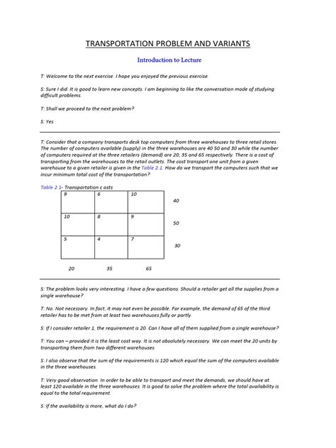transportation problem and variants introduction to lecture pdf mathematical optimization