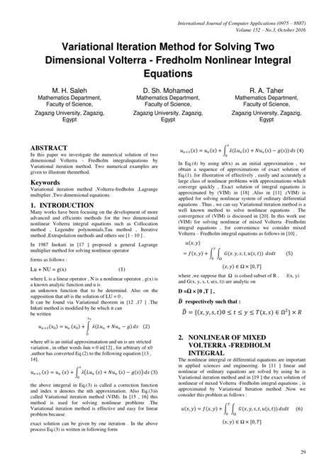 pdf variational iteration method for solving two dimensional volterra fredholm nonlinear