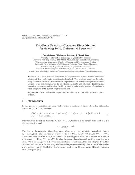 pdf two point predictor corrector block method for solving delay differential equations