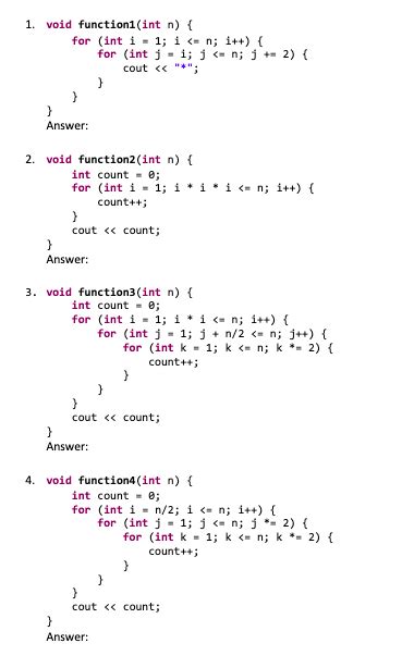 solved 1 void functioni int n { for int i 1 i