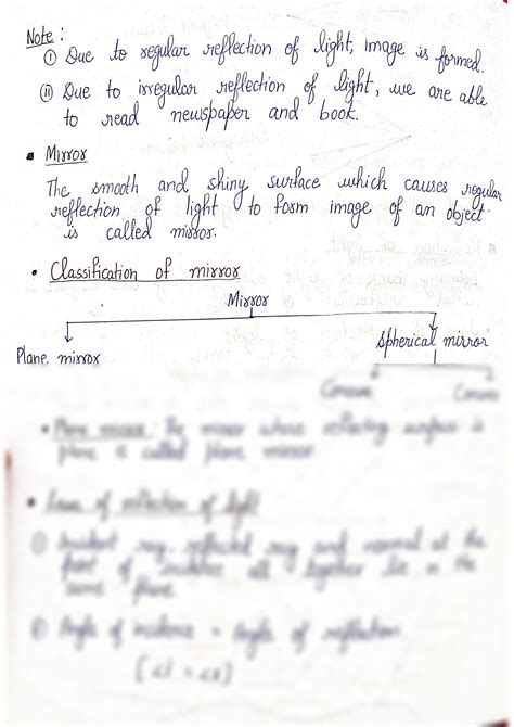 SOLUTION Cbse Class 10 Science Notes Chapter 10 Light Reflection And