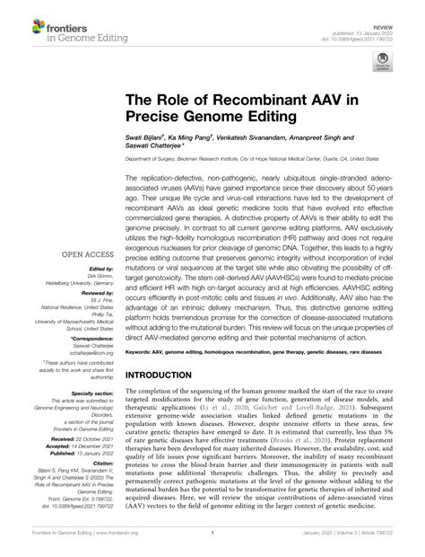 PDF The Role Of Recombinant AAV In Precise Genome Editing