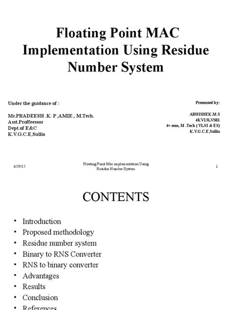 floating point mac implementation using residue number system pdf electronic engineering