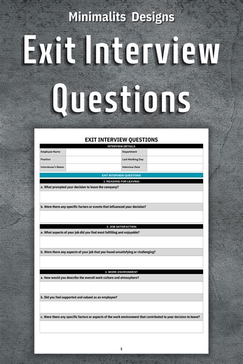 Exit Interview Questions Template Printable Employee Exit Etsy In