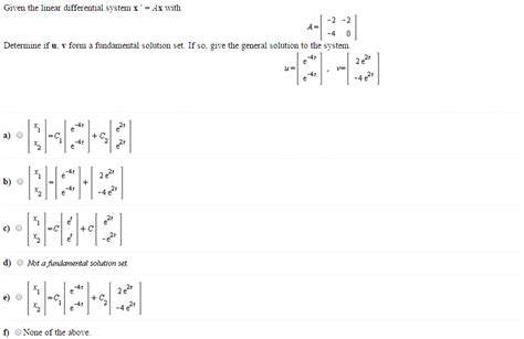 solved given the linear differential system x ax with