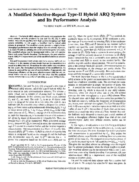 pdf a modified selective repeat type ii hybrid arq system and its performance analysis yu