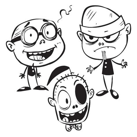 Three Cartoon Characters With One Being Funny And The Other With A Pencil In His Mouth Premium