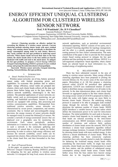 energy efficient unequal clustering algorithm for clustered wireless sensor network pdf