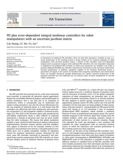 pd plus error dependent integral nonlinear controllers for robot manipulators pdf