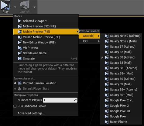 using the mobile previewer in unreal engine unreal engine 5 0 documentation