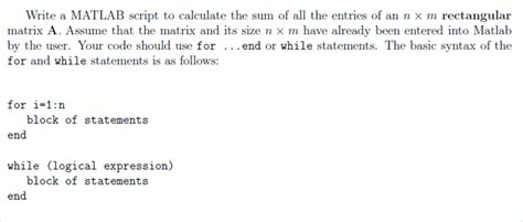 solved write a matlab script to calculate the sum of all the