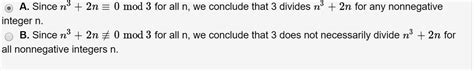 solved for n a nonnegative integer either n 0 mod 3 or n