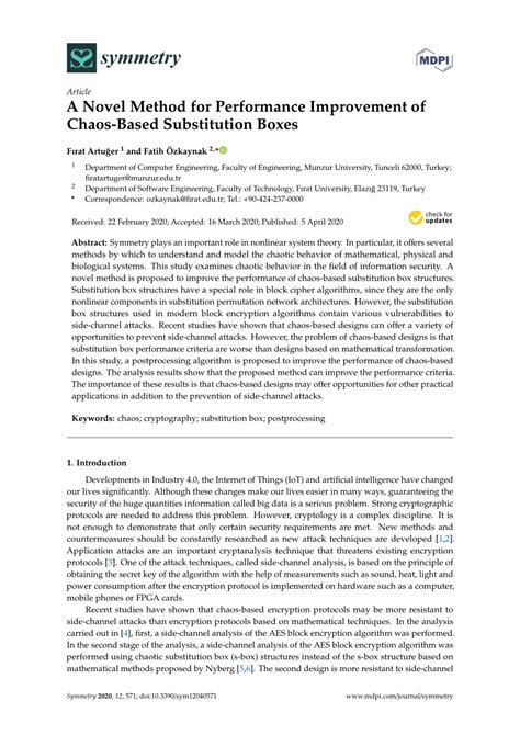 pdf a novel method for performance improvement of chaos based substitution boxes