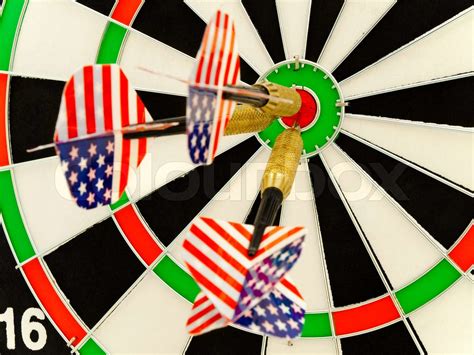 Darts Arrows In The Center Of Dartboard Stock Image Colourbox