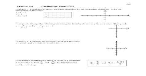 lesson 9 1 parametric equations · lesson 9 1 parametric equations example 1 plot points to