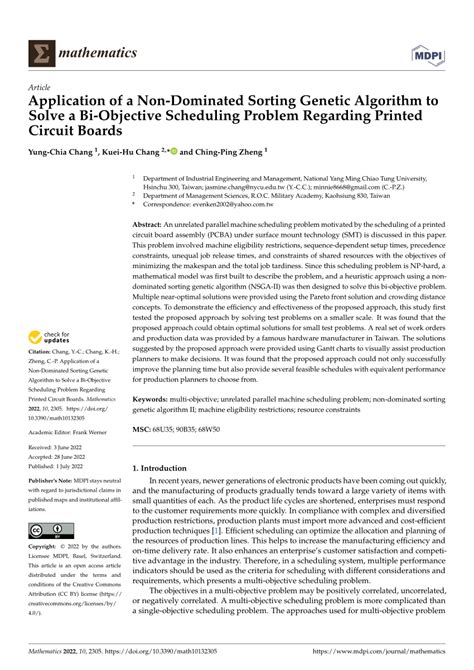 pdf application of a non dominated sorting genetic algorithm to solve a bi objective