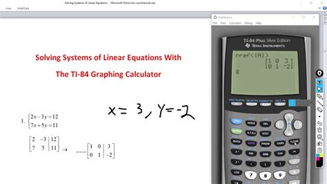 solving systems of linear equations with the ti 84 graphing calculator youtube