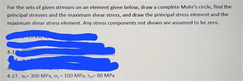 for the sets of given stresses on an element given