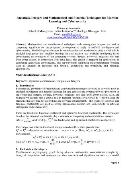 pdf factorials integers and mathematical and binomial techniques for machine learning and
