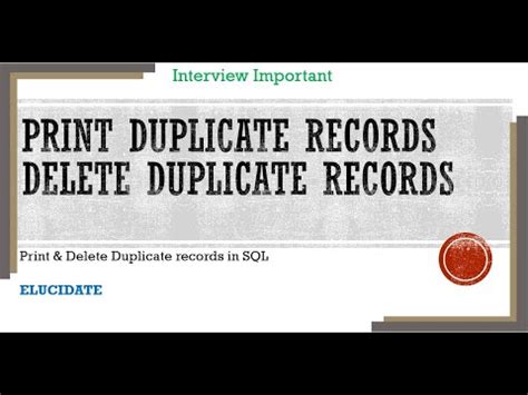 Delete And Print Duplicate Records In SQL Delete Duplicate Records