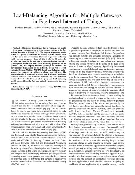 pdf load balancing algorithm for multiple gateways in fog based internet of things