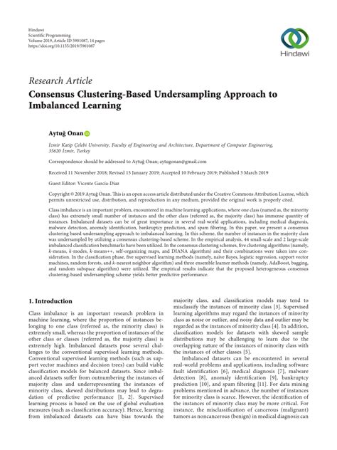 pdf consensus clustering based undersampling approach to imbalanced learning