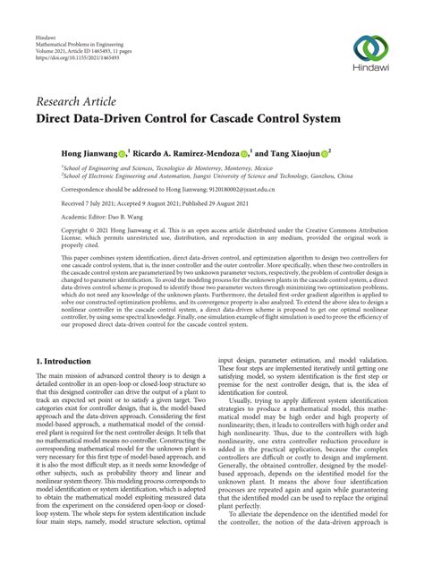 pdf direct data driven control for cascade control system