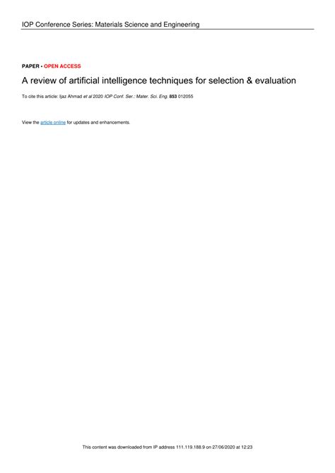 pdf a review of artificial intelligence techniques for selection and evaluation