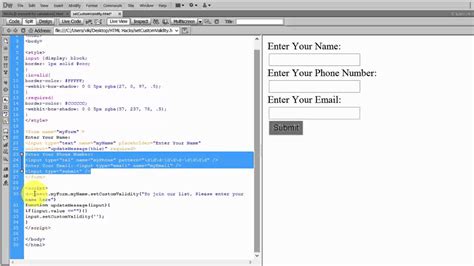 html hacks input validation required attribute in html vs javascript setcustomvalidity