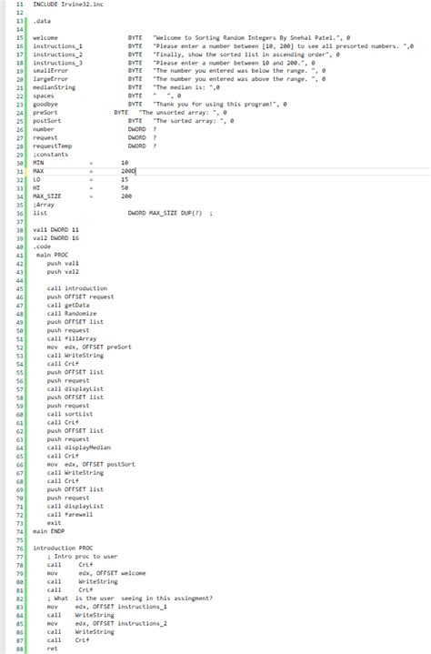 solved masm assembly language i need my program to sort the