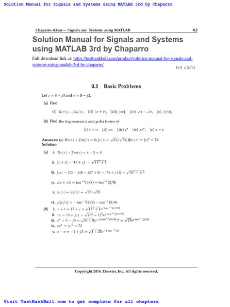 solution manual for signals and systems using matlab 3rd by chaparro pdf