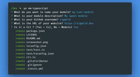 github rigwild generator nm typescript scaffold out a typescript node js module or cli