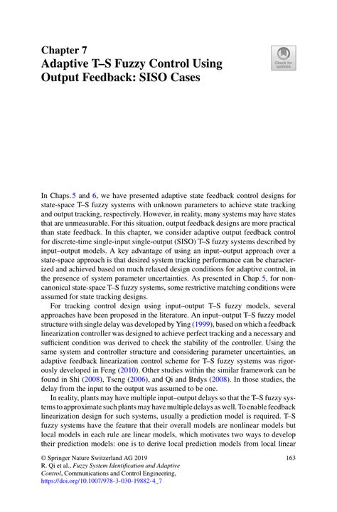 pdf adaptive t s fuzzy control using output feedback siso cases