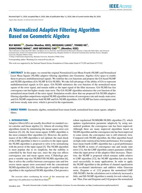 pdf a normalized adaptive filtering algorithm based on geometric algebra