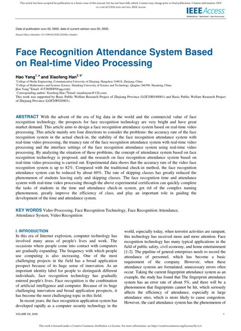 pdf face recognition attendance system based on real time video processing