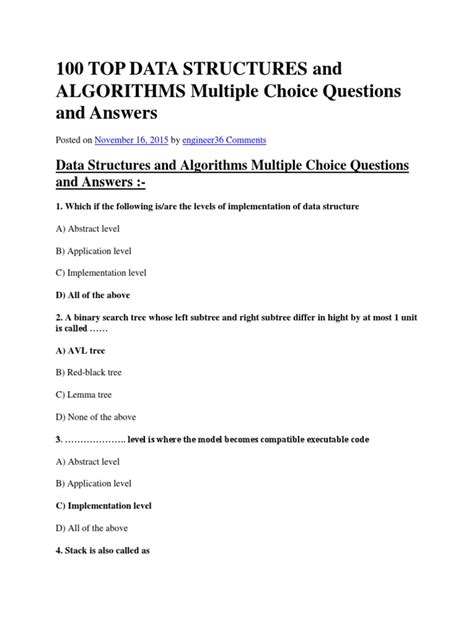 100 top data structures and algorithms multiple choice questions and answers pdf array data