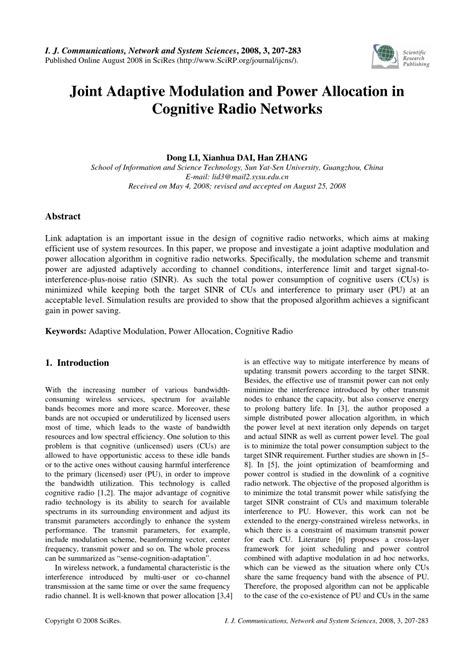 pdf joint adaptive modulation and power allocation in cognitive radio networks