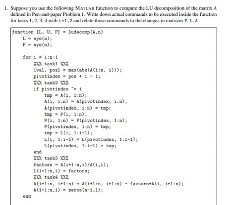 solved 1 suppose use following matlab function compute lu decomposition matrix defined pen