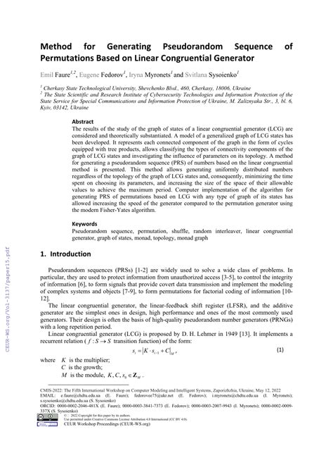 pdf method for generating pseudorandom sequence of permutations based on linear congruential