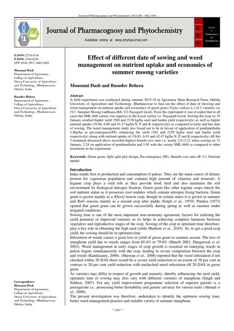 pdf effect of different date of sowing and weed management on nutrient uptake and economics of