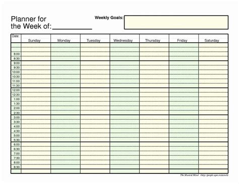 Excel Weekly Calendar Template