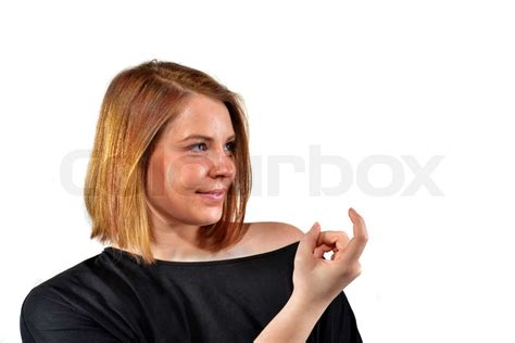 Frau Ruft Mit Dem Finger Komm Her Stock Bild Colourbox