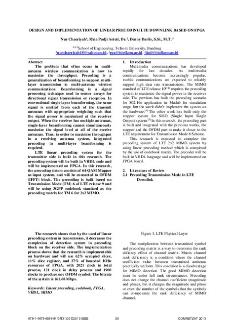pdf design and implementation of linear precoding lte downlink based on fpga denny darlis