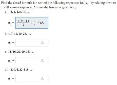solved find the closed formula for each of the following