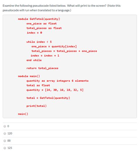 solved examine the following pseudocode listed below what