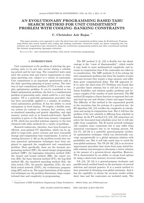 pdf an evolutionary programming based tabu search method for unit commitment problem with