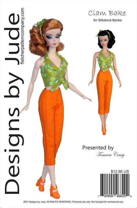 Pdf Doll Clothes Sewing Pattern For Silkstone Barbie Clam Bake Halter And Crop Pants Etsy