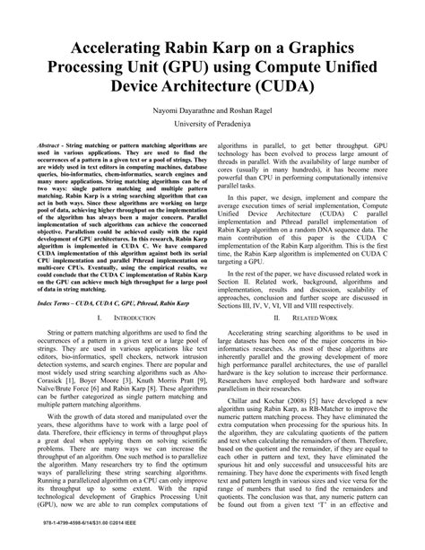 pdf accelerating rabin karp on a graphics processing unit gpu using compute unified device