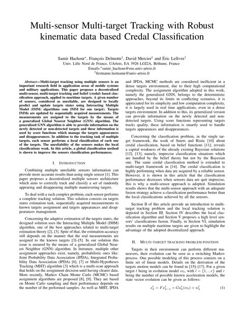 pdf multi sensor multi target tracking with robust kinematic data based credal classification